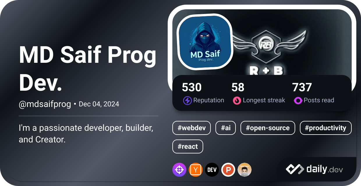 Recent posts by MD Saif Prog Dev. (@mdsaifprog) | daily.dev