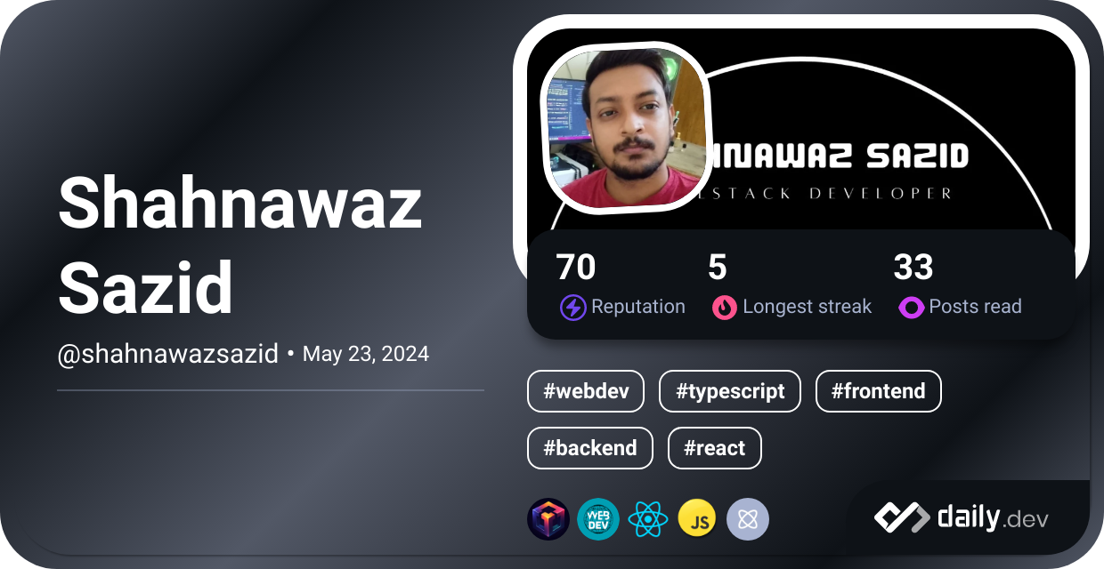 Shahnawaz Sazid (@shahnawazsazid) | daily.dev