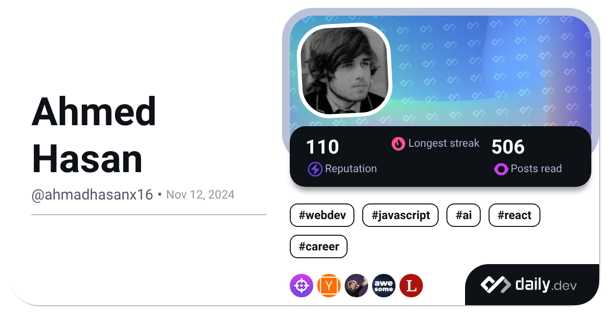 Recent posts by Ahmed Hasan (@ahmadhasanx16) | daily.dev
