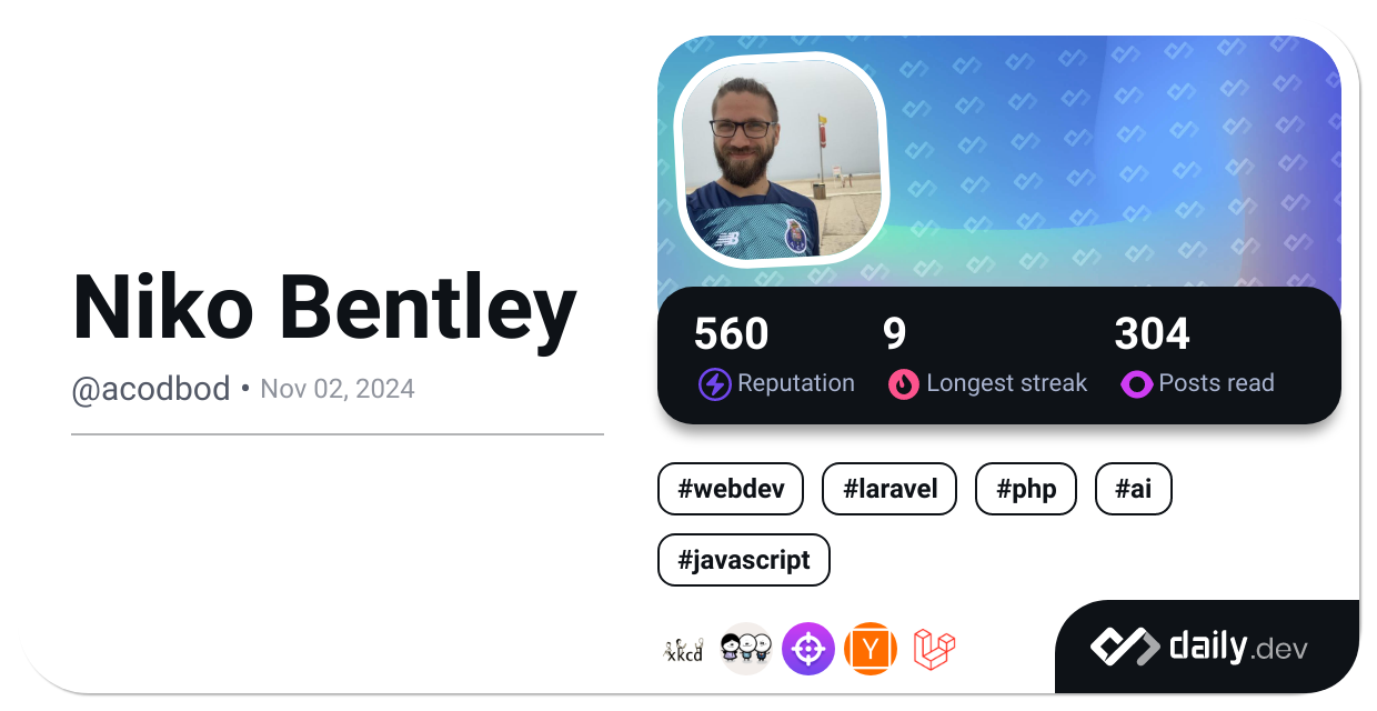 Recent posts by Niko Bentley (@acodbod) | daily.dev