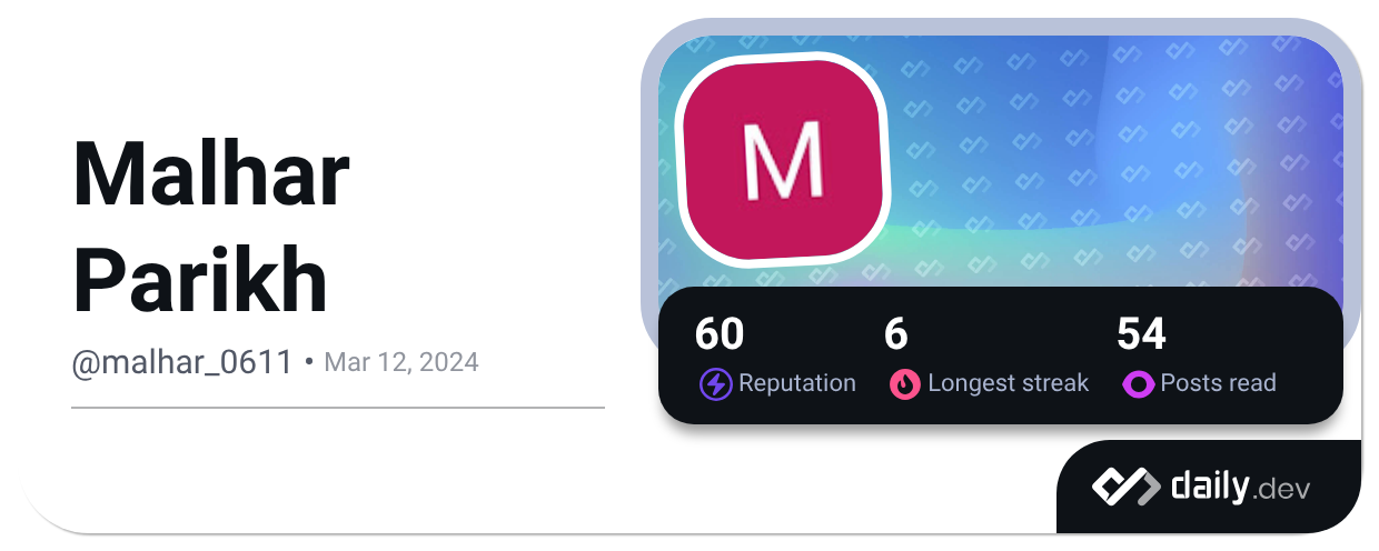 Malhar Parikh (@malhar_0611) | daily.dev