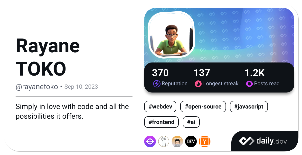 Recent posts by Rayane TOKO (@rayanetoko) | daily.dev