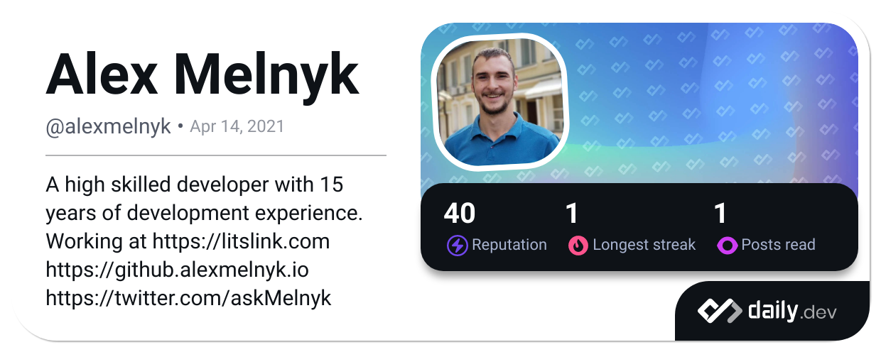 Alex Melnyk (@alexmelnyk) | daily.dev