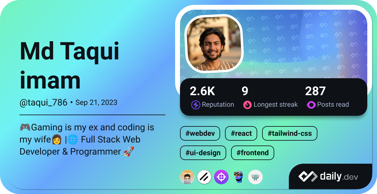Md Taqui imam (@taqui_786) | daily.dev