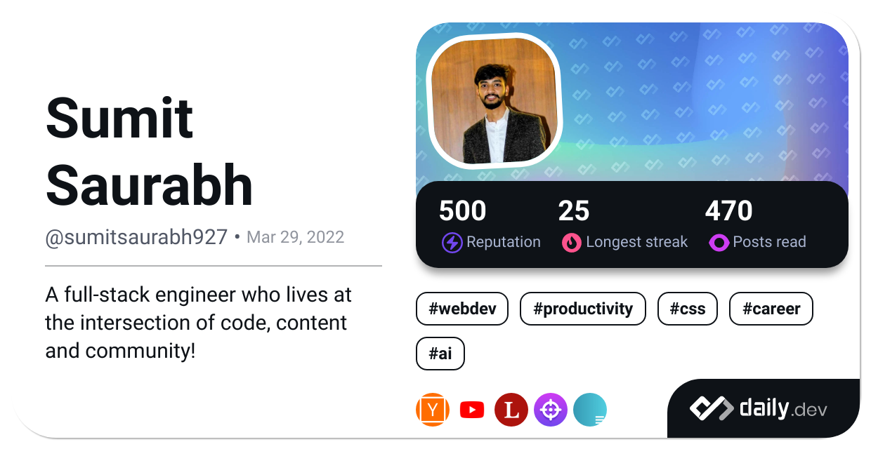 Sumit Saurabh (@sumitsaurabh927) | daily.dev
