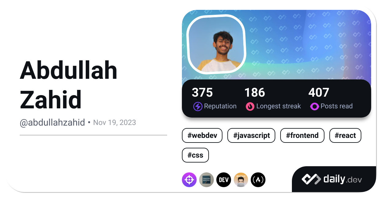 Abdullah Zahid (@abdullahzahid) | daily.dev