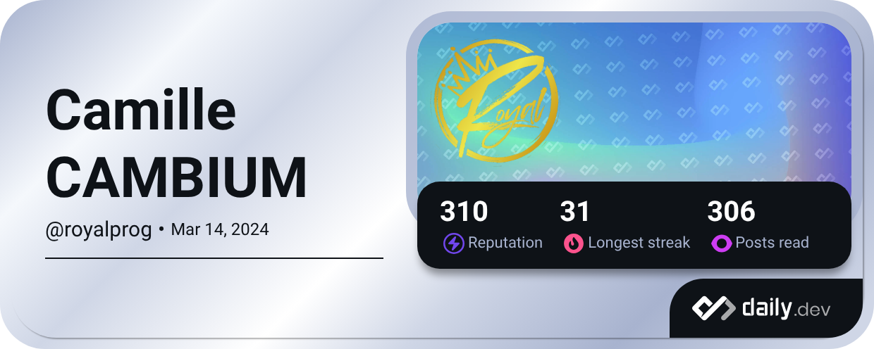 Recent posts by Camille CAMBIUM (@royalprog) | daily.dev