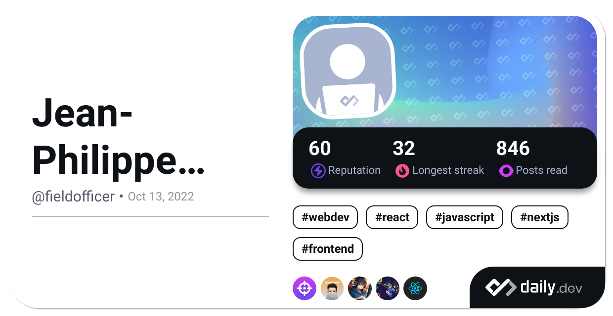 Recent posts by Jean-Philippe Lauzon (@fieldofficer) | daily.dev