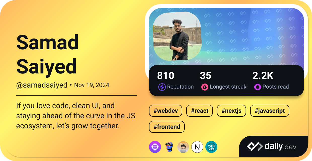 Recent posts by Samad Saiyed (@samadsaiyed) | daily.dev