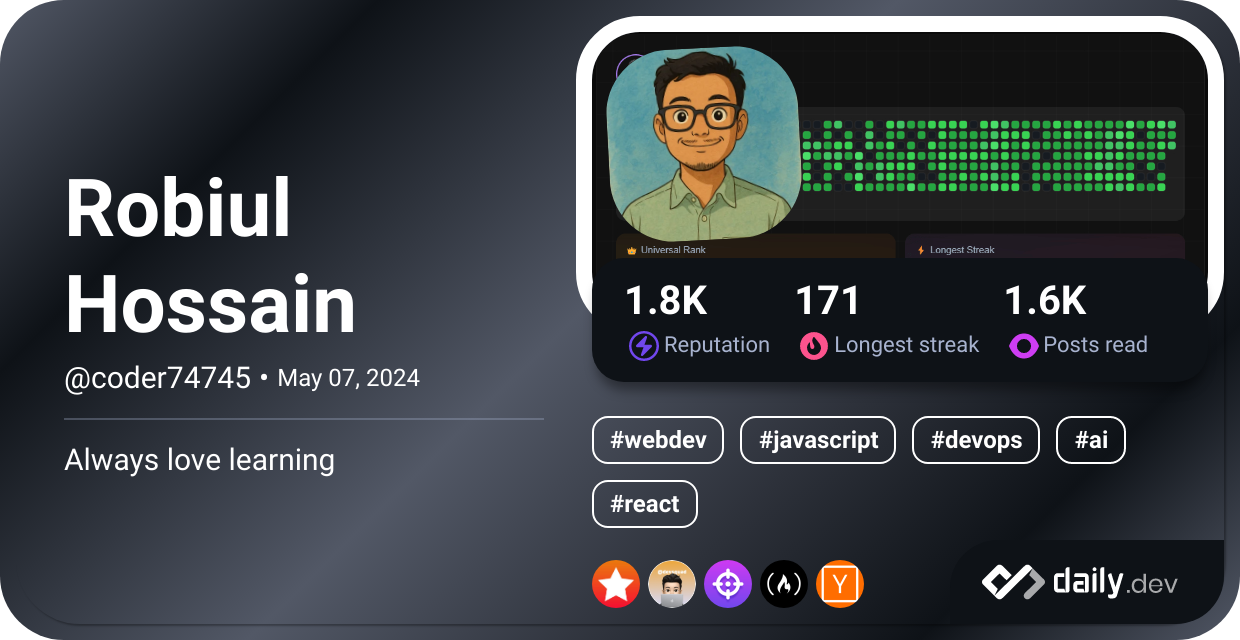 Robiul Hossain (@coder74745) | daily.dev