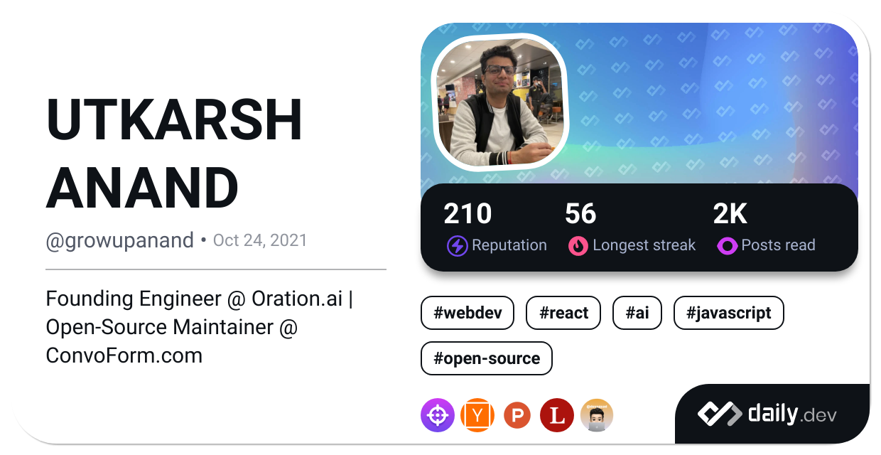 UTKARSH ANAND (@growupanand) | daily.dev