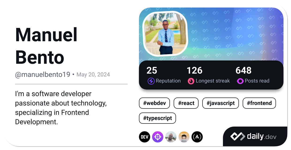 Manuel Bento (@manuelbento19) | daily.dev