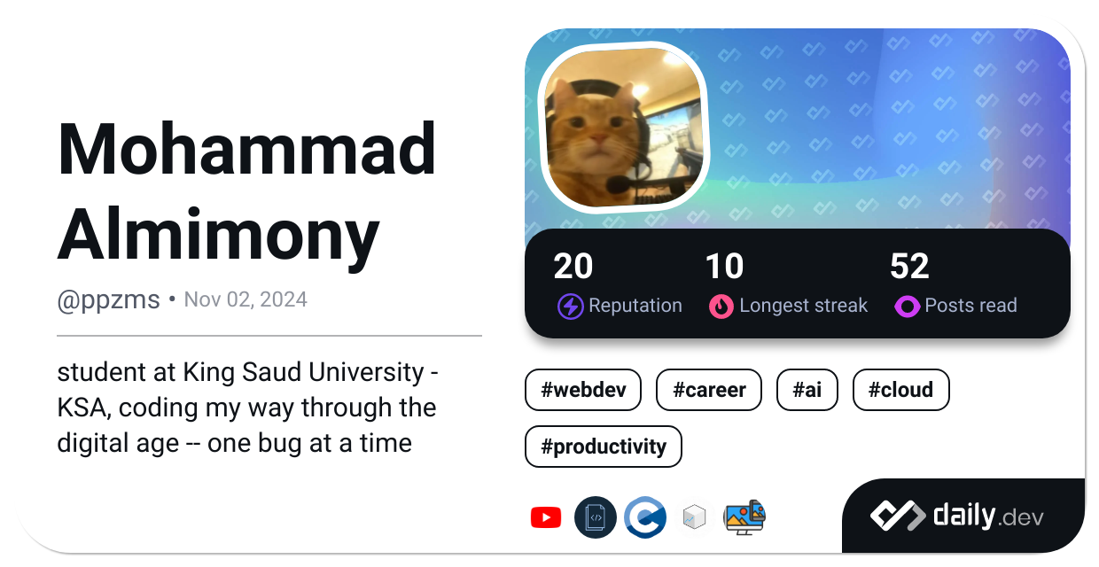 Mohammad Almimony (@ppzms) | daily.dev