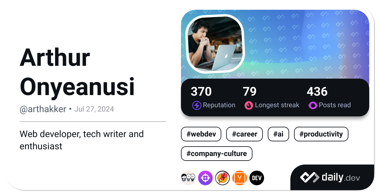 Arthur Onyeanusi (@arthakker) | daily.dev