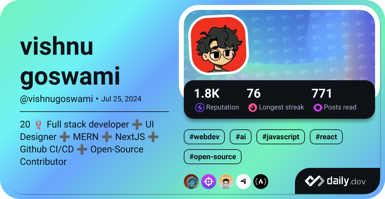 Recent posts by vishnu goswami (@vishnugoswami) | daily.dev