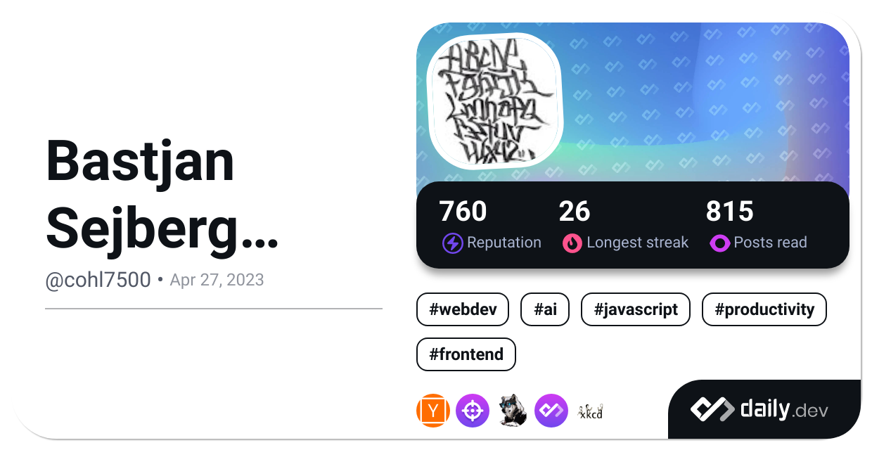 Bastjan Sejberg (COHL7500) (@cohl7500) | daily.dev